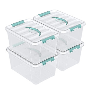 Vababa 14 L Clear Latch Storage Bins with Top Handle, 4 Pack Plastic Storage Box with Lid