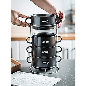 LAUCHUH 27 Ounces Soup Bowls with Handles, French Onion Soup Bowls, Oven Safe Soup Bowls Serving Bowls for Entertaining, Party Stackable, Black