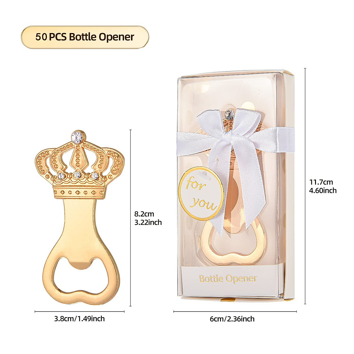 VZCBZC 50Packs Gold Crown Bottle Openers for Baby Shower, Wedding, and Birthday Party Favors - Elegant and Practical Gift for Guests