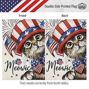 CROWNED BEAUTY 4th of July Patrioctic Cat Garden Flag 12x18 Inch Double Sided for Outside Memorial Day Welcome Blue Red Independence Day Yard Flag
