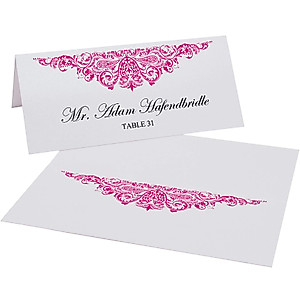 Paisley Place Cards, Fuschia (Choose Color), Set of 25, Pre-cut and Scored - Wedding, Party, Dinner, and Special Events - Made in the USA