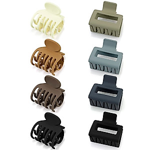 ATODEN Small Mini Claw Hair Clips: 8Pcs Cute Square and Double Row Matte Neutral Clips for Thin, Thick, Fine Hair Accessories