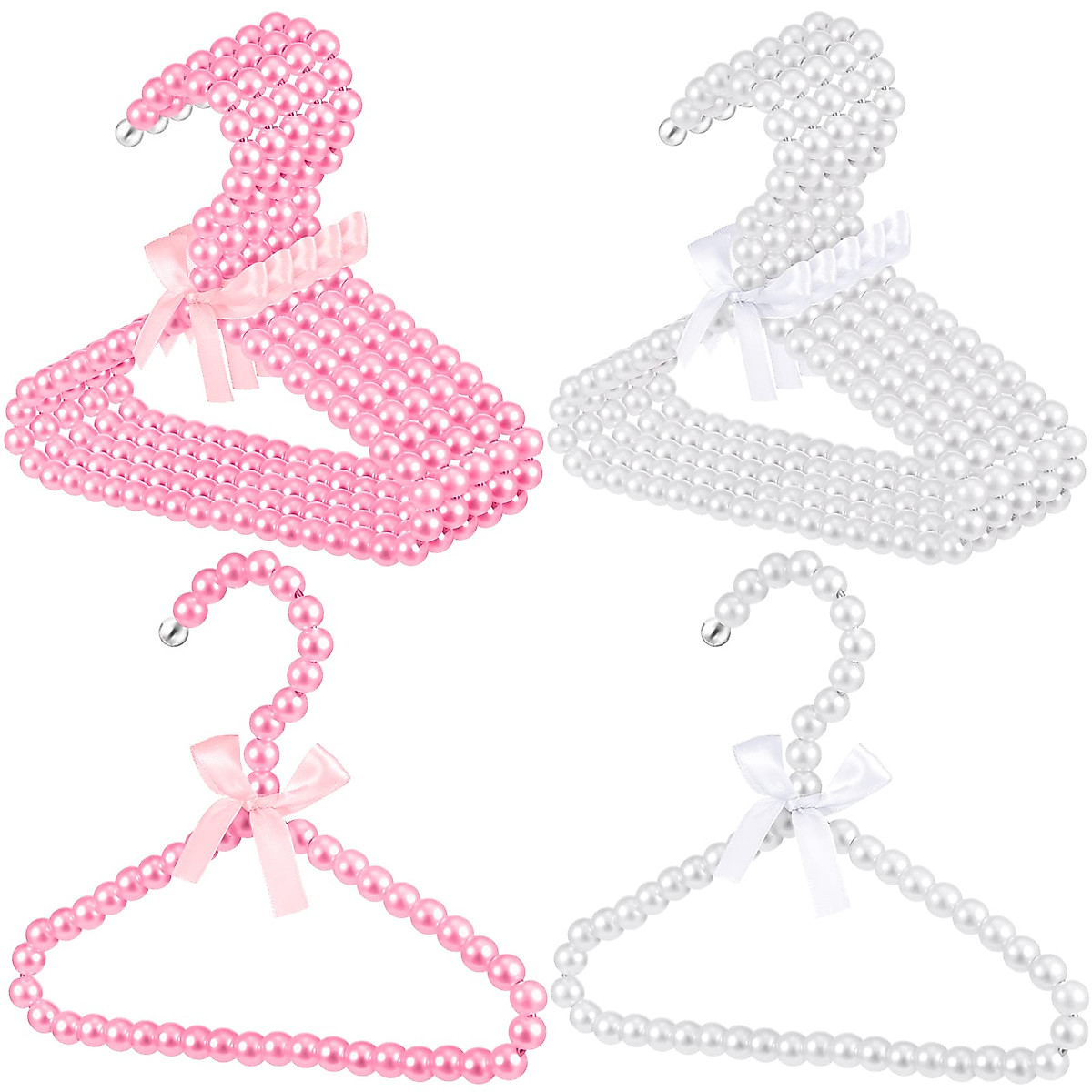 Wesiti 10 Pcs Small Pearl Hanger Mini Pearl Clothes Hangers Small Pearl Clothes Beads Hangers Metal Elegant Hangers with Ribbon for Women Dog Cat (Pink,White)