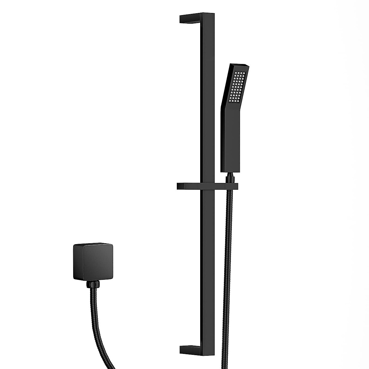 YUESIMATE Round Hand Held Shower Head with Slide Bar, Brass Shower Slide Bar Matte Black, Adjustable Height Shower Head with Handheld Spray, Shower Wand Holder, 59.06-Inch Shower Hose