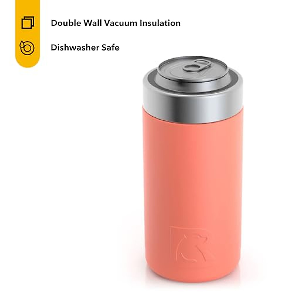 RTIC Craft Can Cooler Insulated, Beer, Beverage, Bottle, Soda Can Cooler with Lid, Stainless Steel Metal, Double Wall Insulation Coozie for Cans, Sweat Proof, Coral, 16 oz