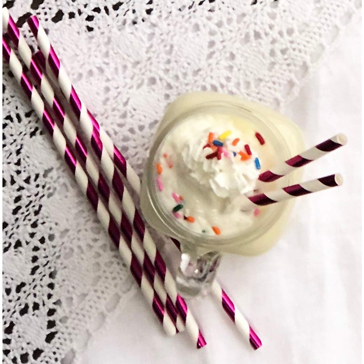 Foil Paper Straws - Hot Pink and White - Stripe Foil Paper Straws - Birthday, Valentine, Glam Party Supply - 100 Pack Outside the Box Papers Brand