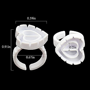 200 PCS Disposable Extension Glue Ring Lash Tattoo Nail Art Pigment Cup Heart Shape Plastic Glue Ring Holders Palette Container for Eyelash Extension Makeup Supplies