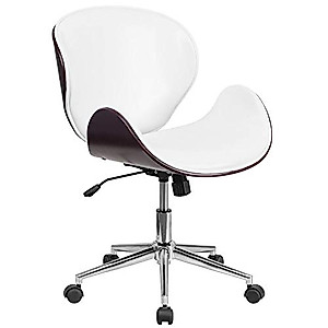 Pemberly Row Leather Swivel Office Chair in White and Mahogany