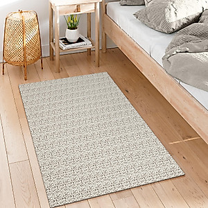 Collive Boho Washable Area Rugs 3x5 Braided Entryway Rug, Farmhouse Woven Carpet Non Slip Kitchen Rugs Rubber Backed Bedroom Rugs Neutral Area Rug Indoor Front Door Rugs for Entrance Bathroom, Tan