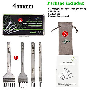 Aiskaer White Steel 4mm 1/2/4/6 Prong DIY Diamond Lacing Stitching Chisel Set Leather Craft Kits