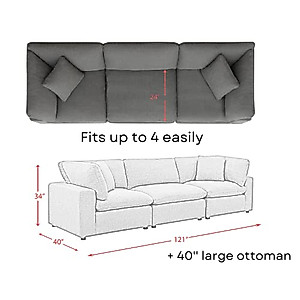 ASY Cloud Down Modular Sectional Sofa 121' L-Shaped Reversible Chaise Couch Feather - Low to Ground Modern Deep & Plush Seats (4-Piece (Corner Chair (2) + Armless (1) Ottoman (1), Natural), (CLD9)