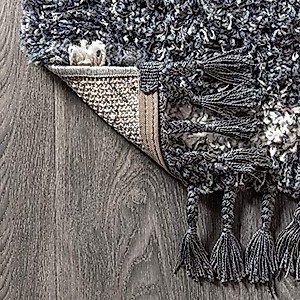 JONATHAN Y MCR103A-4 Mercer Shag Plush Tassel Moroccan Tribal Geometric Trellis Indoor Area-Rug Bohemian Easy-Cleaning High Traffic Bedroom Kitchen Living Room, 4 X 6, Denim Blue/Cream