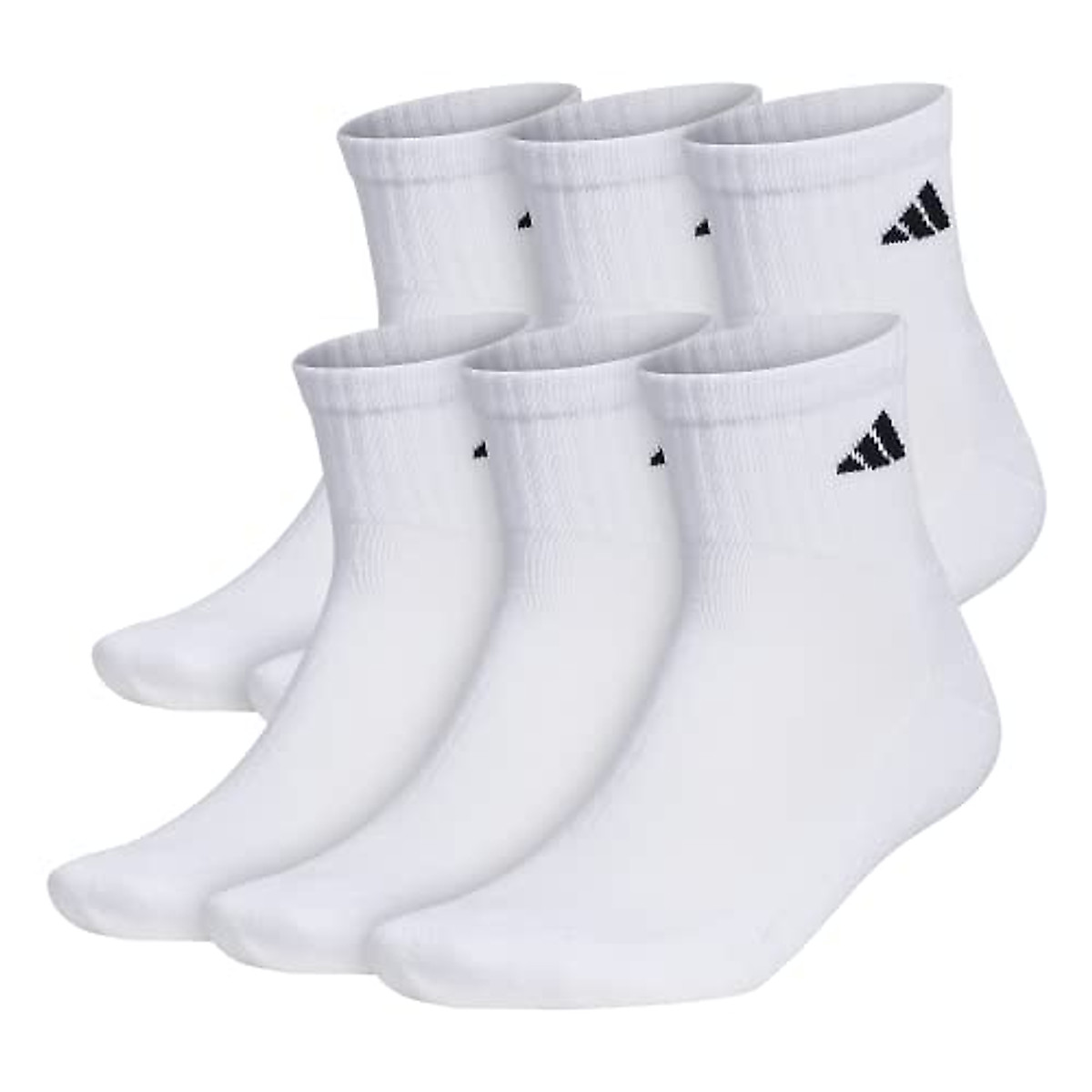 adidas Men's Athletic Cushioned Quarter Socks (6-Pair), White/Black, Large