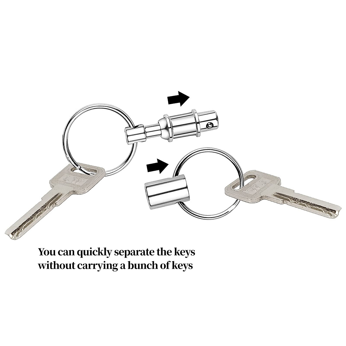 BLMHTWO 6PCS Quick Release Keyrings, Double-headed Detachable keyring Metal Pull Apart Keychain with 2 Split Key Rings Chain Lock Holder for Bag Purse Travel Home Office (Silver)