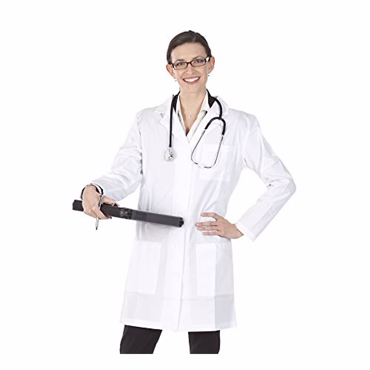 TALVANIA Lab Coat Women White Long Sleeve Uniform Lab Coats Cotton Laboratory Doctor Nurse Coat (Small)
