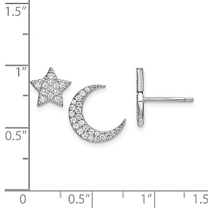925 Sterling Silver Cubic Zirconia CZ Star Crescent Moon Earrings Celestial Jewelry
