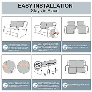 Genina Loveseat Recliner Cover Non-Slip, Sofa Cover for Reclining Couch 2 Seat, Loveseat Covers Double Recliner Furniture Protector Cover with Elastic Straps for Pets (Dark Gray, Recliner Loveseat)