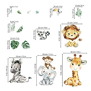 decalmile Safari Jungle Animals Wall Stickers Elephant Giraffe Lion Wall Decals Baby Nursery Kids Bedroom Living Room Wall Decor