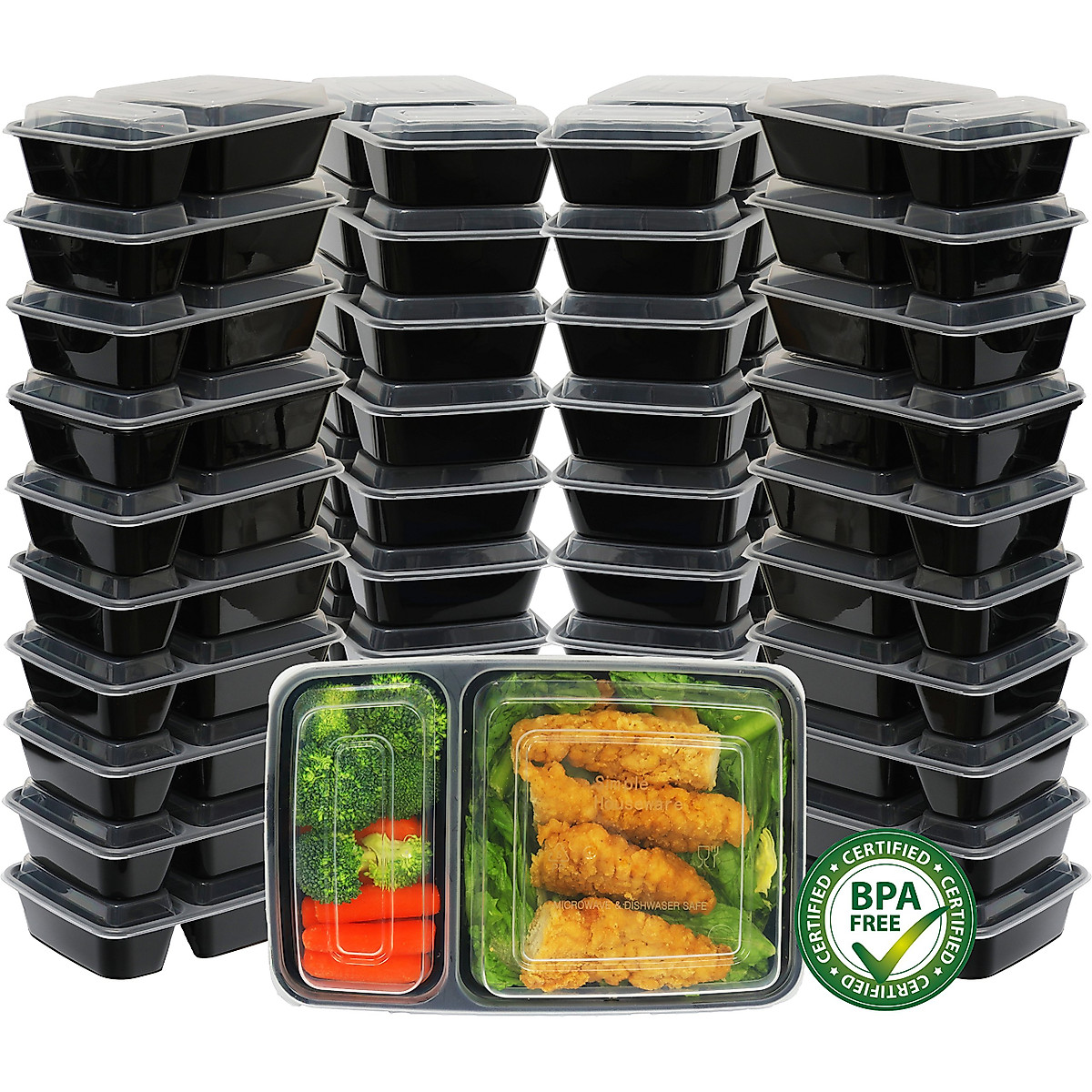 40 Pack - SimpleHouseware 2 Compartment Food Grade Meal Prep Storage Container Boxes (28 ounces)