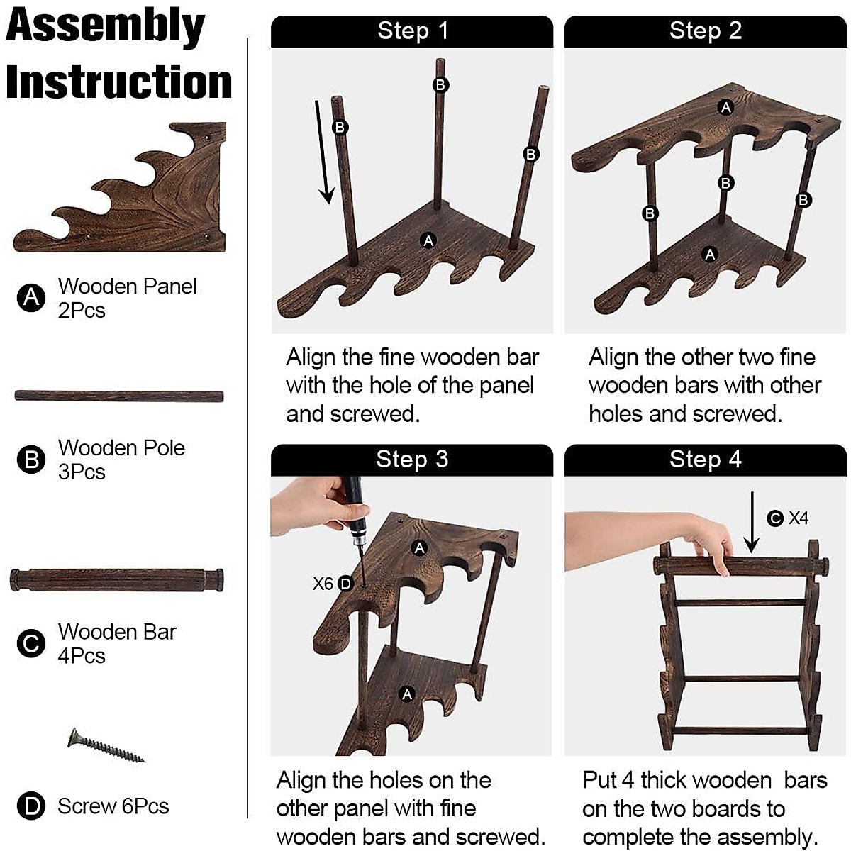 TOPNEW 4 Tier Wooden Bracelet Holder, Bangle Watch Necklace Display Storage Jewelry Holder Stand Display Organizer, Brown 4 Tier Wooden Bracelet Holder