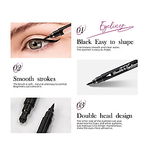 LAMUSELAND Eyeliner Stamp Wingliner, Waterproof Smudgeproof Liquid Eye Liner Gel Pen Set, Long Lasting Heart Black Thin Double Ended Pencil Makeup Tools for Women (A Star)