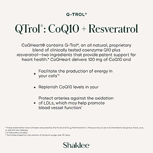 CoQHeart® with Q-Trol®: Energy Support for Heart Health - Coenzyme Q10 and Resveratrol Blend - Facilitates Energy Production and Blood Vessel Health - Protects Arteries - 30 Softgels