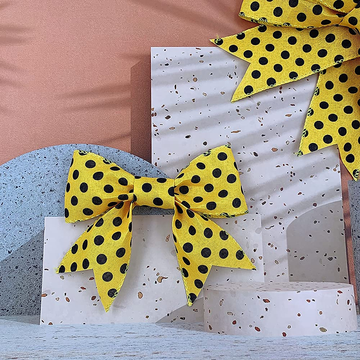 12 Yards Bumble Bee Ribbons Bee Wired Edge Ribbon Honeybee Decorative Ribbons Yellow Craft Ribbons for Wrapping Floral Hanging Ornaments Home Decoration