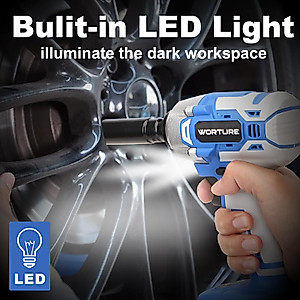 Worture Cordless Impact Wrench Kit - 1/2" Brushless Impact Gun w/Max Torque (320N.m) Power Impact Wrench w/ 4.0Ah Li-ion Battery 7 Sockets&Extension Bar for Home Improvement RV Car Repair