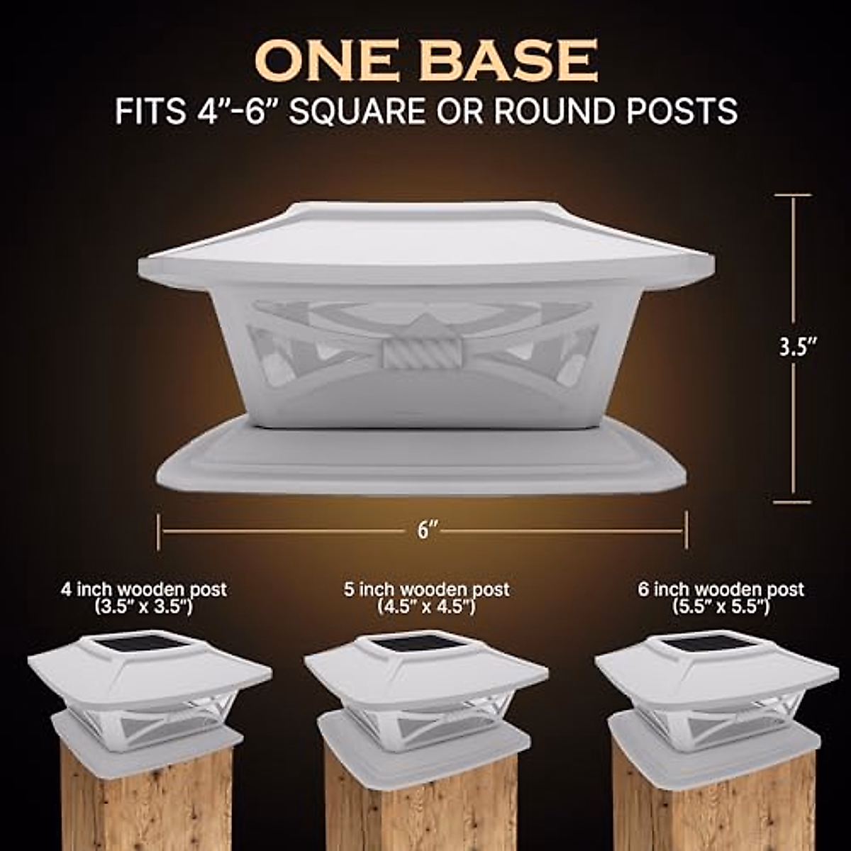 JVK Goods Post Cap Lights Outdoor 8 Pack, Fits 4x4, 5x5, 6x6 Square Post & Fence Deck Patio Garden Pathway, Rechargeable Solar Powered Warm-of-White, Work All Night, Waterproof, Wight Color