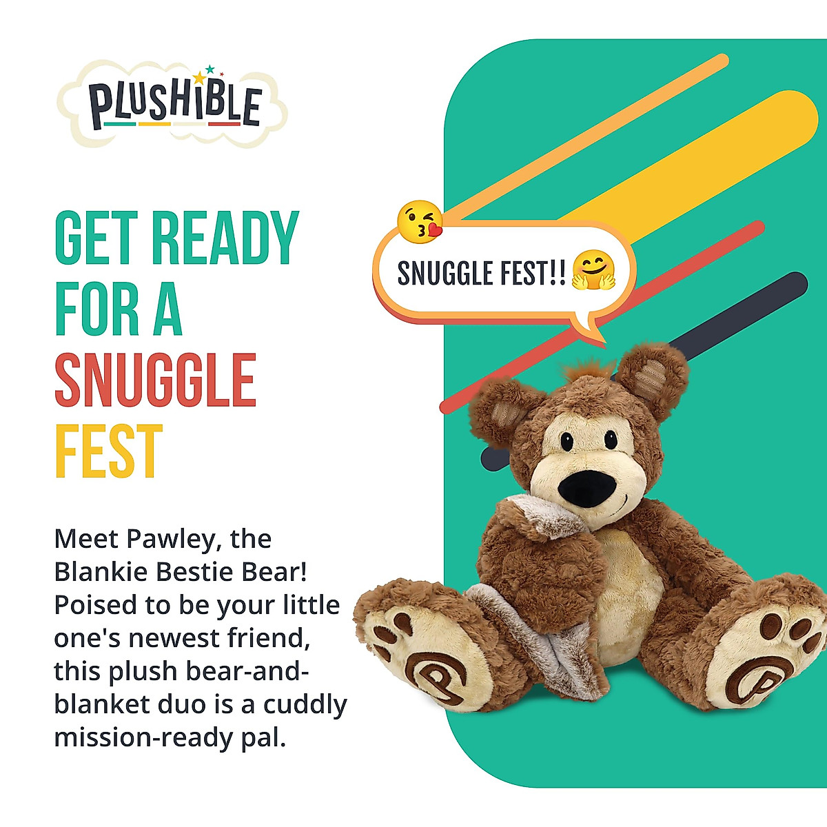 PLUSHIBLE Pawley Blankie Bestie, 2-in-1 Stuffed Animal Bear & Blanket, Soft Sensory Plush Toy Gift for Girls, Boys, Babies, Toddlers & Kids - Toddler Stuffed Animal with Blanket - Boys & Girls Toys