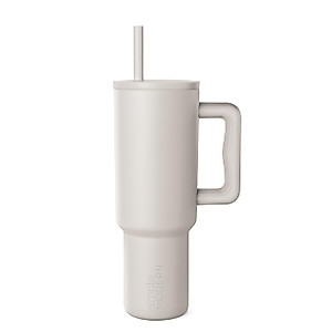 Simple Modern 40 oz Tumbler with Handle and Straw Lid | Leak-Proof Insulated Stainless Steel Water Bottle Travel Mug Cupholder Use | Gifts for Women Men Him Her | Trek Signature | Almond Birch