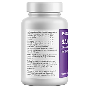 Pet MD Same Plus Liver Support for Dogs - Canine Hepatic Support & Brain Health Supplement - B Vitamins & Same for Dogs - Enteric Coated Tablets - 425mg - 30 ct