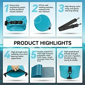 MARCHWAY Floating Waterproof Dry Bag Backpack 5L/10L/20L/30L/40L, Roll Top Sack Keeps Gear Dry for Kayaking, Rafting, Boating, Swimming, Camping, Hiking, Beach, Fishing (Teal, 20L)