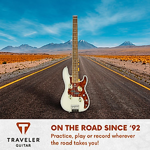 Traveler Guitar TB-4P Bass | 4 String Electric Bass Guitar with In-Body Tuning, Pearl White, Medium Scale, Headphone Output, Compact Gig Bag Included