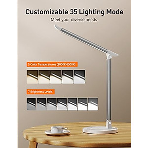 soysout LED Desk Lamp, Eye-Caring Table Lamp with USB Charging Port, 35 Lighting Modes, Touch/Memory Function, Dimmable Reading Lamp Task Lamp Desk Lamps for Home Office(White)