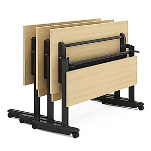 Flip Top Mobile Training Table with Modesty,Storage Layer and Lockable Wheels, Folding Meeting Room Table Boardroom Desk for Office Conference Room (Color : A, Size : 120 * 40 * 75cm)