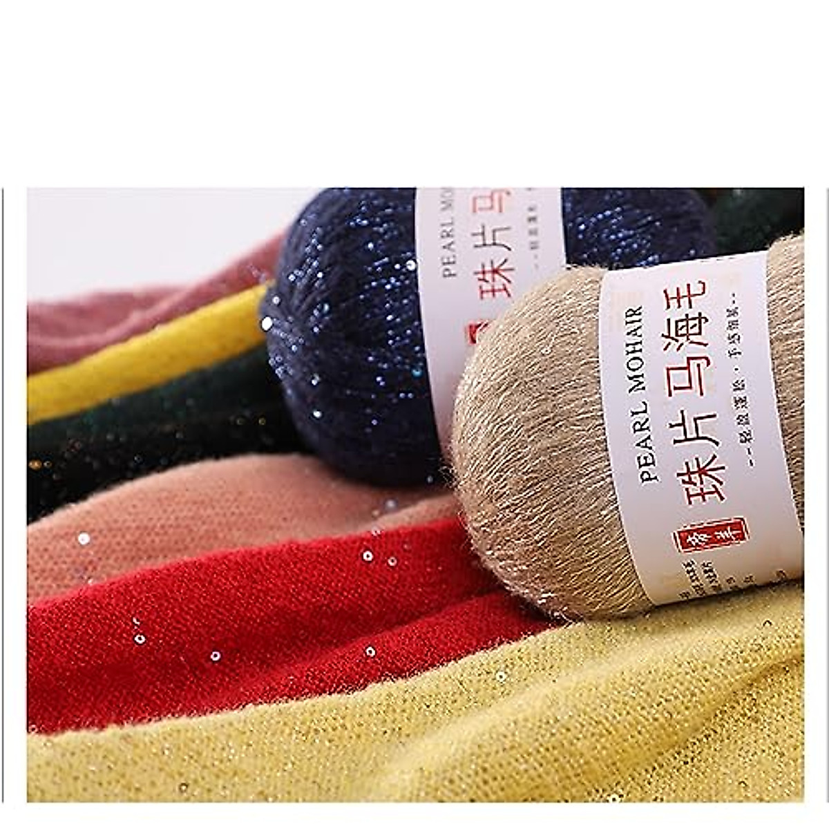 Yarn Ave 5 Balls/250 Grams Fine Sequined Mohair Yarns, Wool Blend Soft Fluffy Fancy Yarn for Hand Knitting&Crocheting Cardigans,Sweaters, DIY Crafts (#22 Light Yellow)