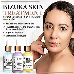 BIZUKA Vitamin C Serum Combo Pack - 3-in-1 Hydrating Skincare Set With Vit C Serum & Magnesium, Vitamin B5 & Hyaluronic Acid, Vitamin E & Ferulic Acid - Natural Formula, No Sulfates or Parabens - 1oz