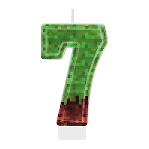 Birthday Number Candle, Green Brown Birthday Number Candles Paraffin Pixel Birthday Cake Toppers Cake Decorations for Birthday Miner Game Party Decoration (Number 7)