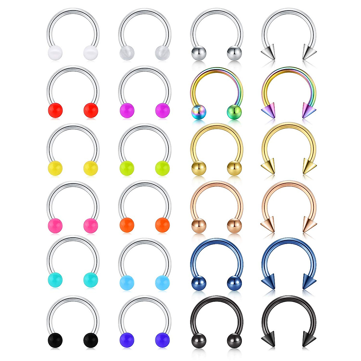 Mayhoop 20G 24Pcs Stainless Steel Horseshoe Nose Septum Rings Piercing Jewelry Cartilage Helix Tragus Earring Hoop Lip Horseshoe Piercing Retainer for Women Men 8mm 10mm