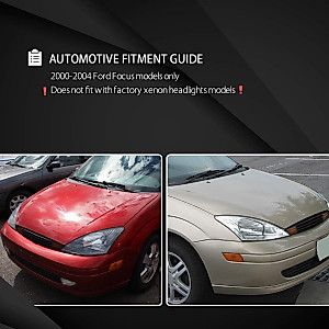AUTOZENSATION Compatible with 2000-2004 Ford Focus Chrome Clear Headlights L + R Pair Headlamp
