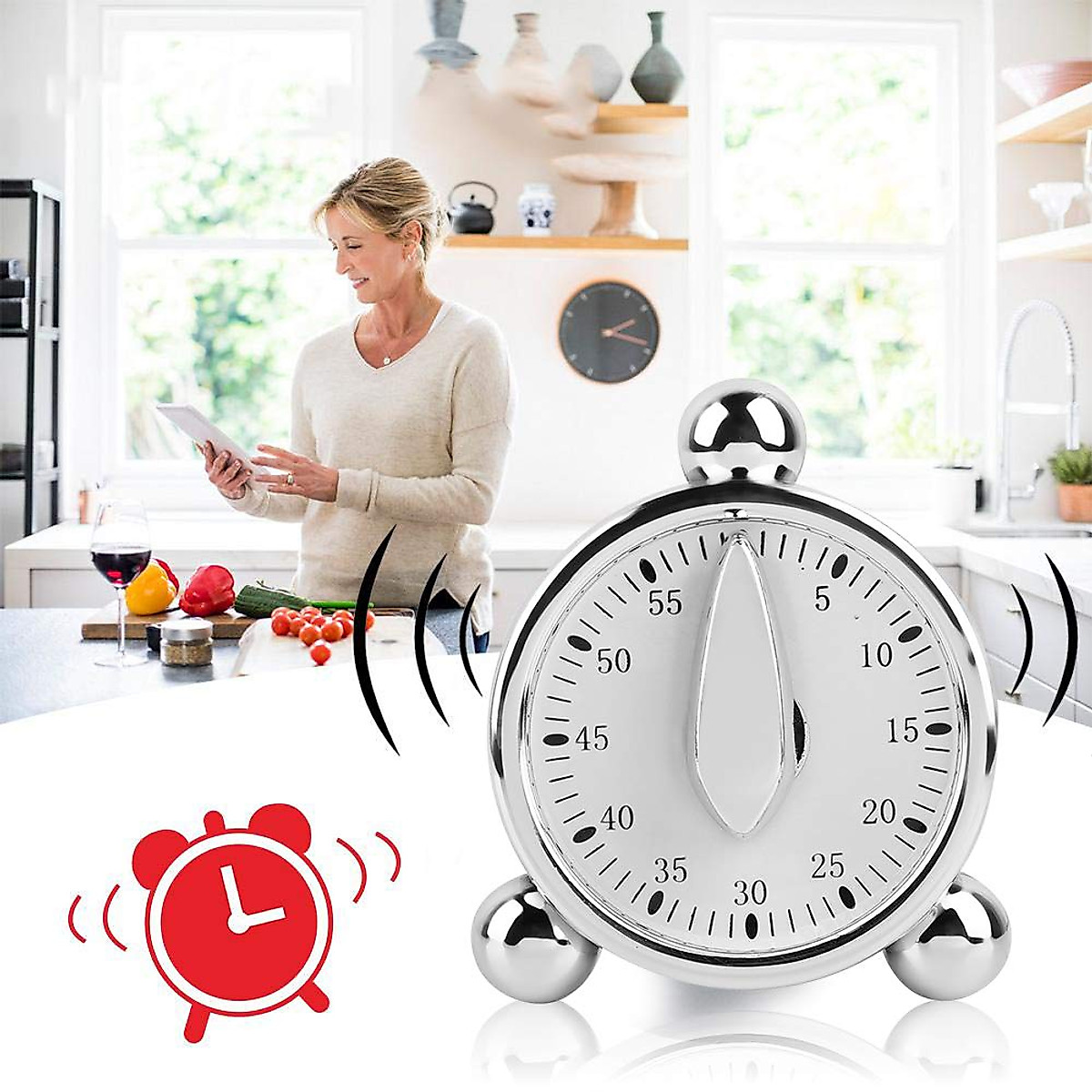 Kitchen Mechanical Timer, 60minutes Cooking Reminders Alarm Clock Countdown Timer for Home Apartment Office