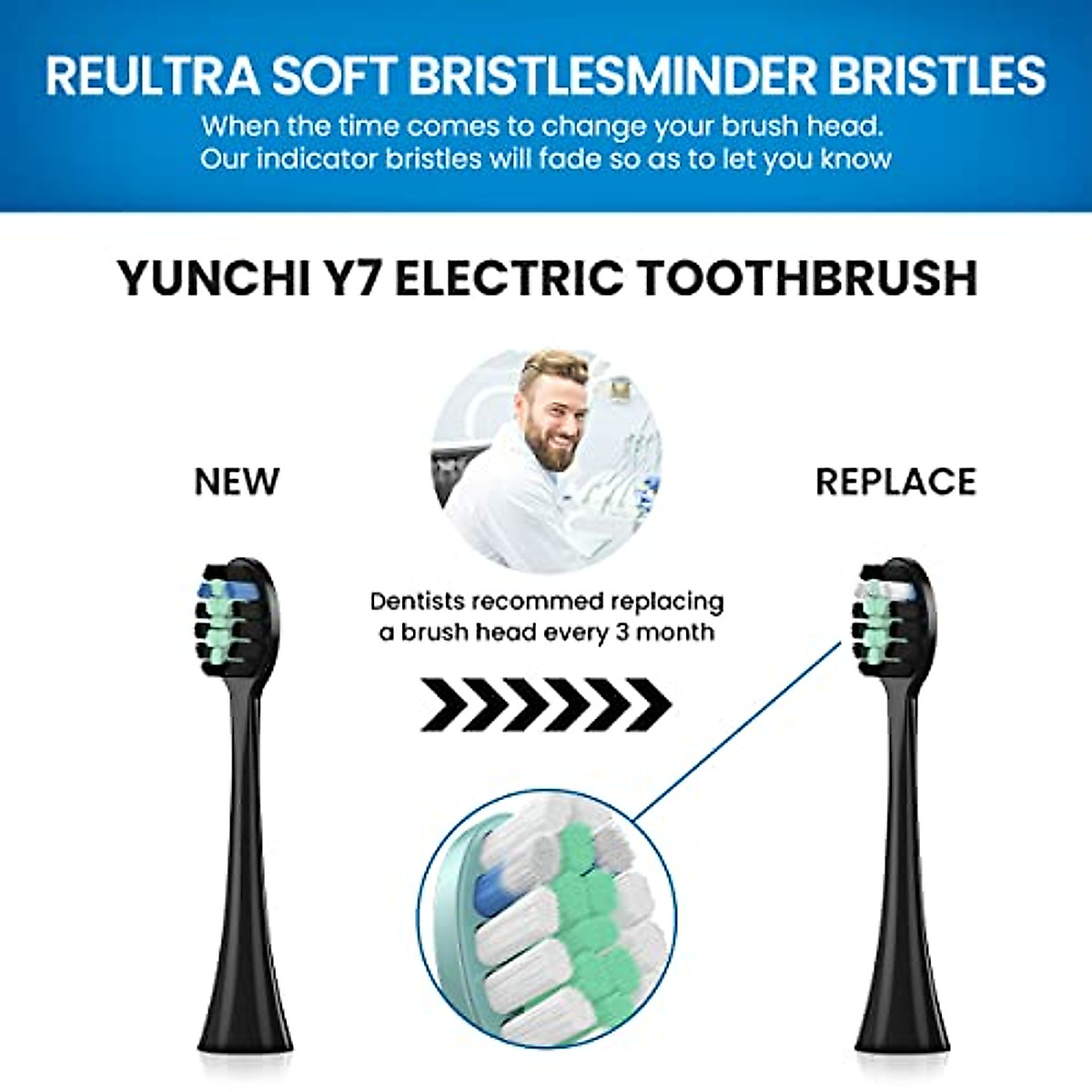 5 Pack Toothbrush Heads for YUNCHI Y7, Electric Toothbrush Replacement Heads Compatible with YUNCHI Y7 Sonic Electric Toothbrush for Adults & Kids, Black