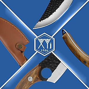 XYJ Full Tang Forged Serbian Chef Knife Camping Boning Knives High Carbon Steel Butcher Cooking Knife With Leather Knives Sleeves