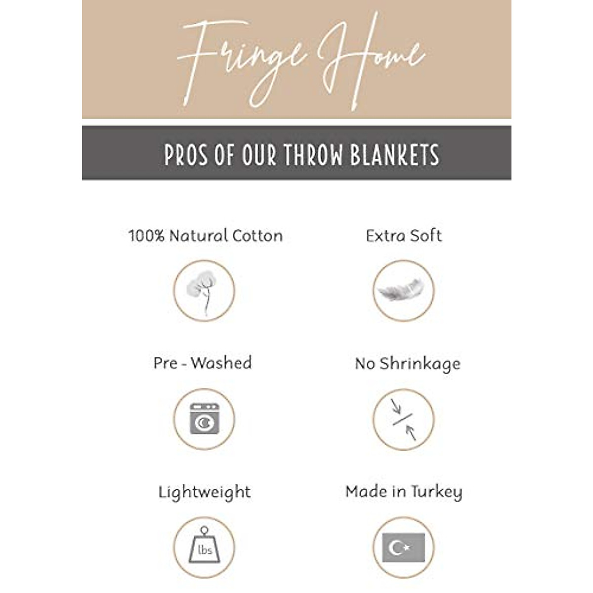 Fringe Home Throw Blanket, Boho Throw Blanket, 68" x 51" Throw Blanket for Sofa, Cotton Throw Blanket, Couch Throw Blanket, Made in Turkey (Boho - Beige)