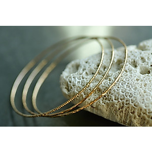 14k gold filled Bangles hammered slip on set of 3 textures, Mu-Yin Jewelry Handmade in USA (M)
