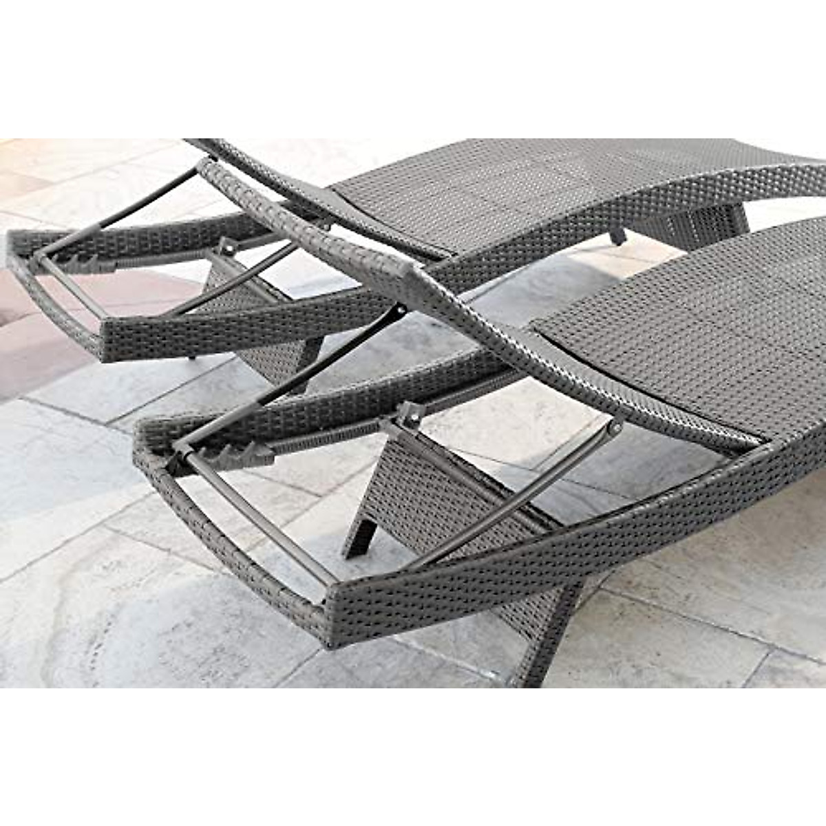 Abbyson Living Outdoor Adjustable Chaise Lounge Chair Set of 2 Wicker Patio Chairs, Grey