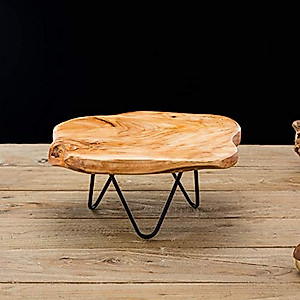 TJ Global Natural Edge Wooden Stand with Hairpin Legs for Displaying Cakes, Plants, Candles, Decor (L9 x W8.5 x H4)