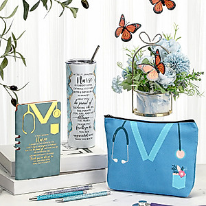 Domensi 6 Pcs Nurse Week Appreciation Gifts for Women Medical Nursing Assistant 20 oz Marble Sign Tumbler Makeup Bag Notepad with Ballpoint Pen for Graduation Nursing Student(Blue)