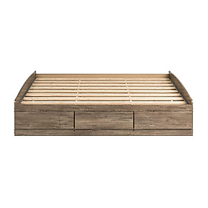 Prepac Mate's Queen 6-Drawer Minimalist Platform Storage Bed, Contemporary Queen Bed with Drawers 81.5" D x 63" W x 18.75" H, Drifted Gray, DBQ-6200-3K